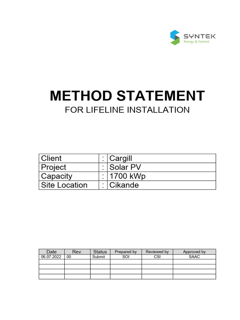 Method Statements Lifeline Installation | PDF | Personal Protective ...