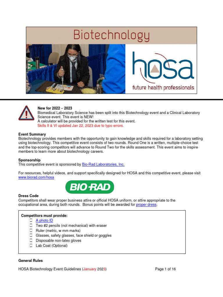 Biotechnology Event Rules HOSA 2022-2023 Secondary School | PDF | Gel ...