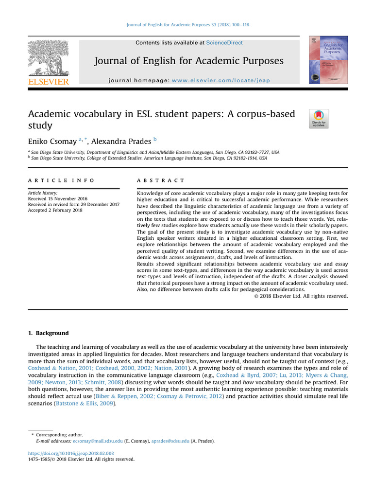 Academic Vocab ESL Student Papers | PDF | Vocabulary | Linguistics