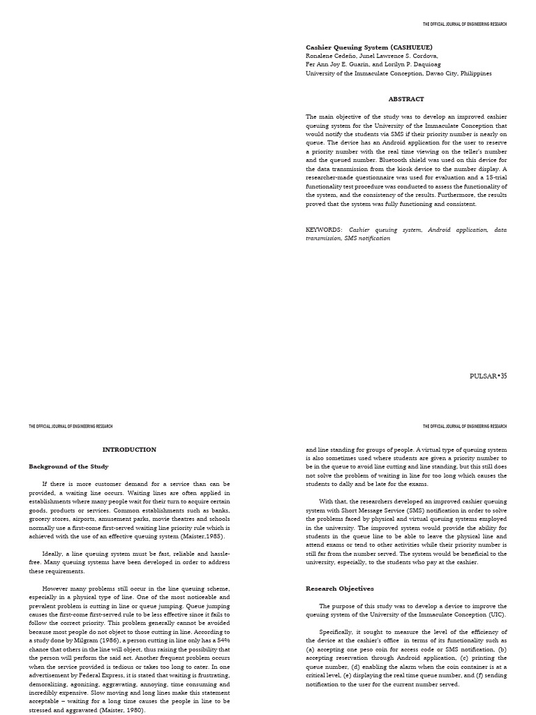 Cashier Queuing System CASHUEUE | PDF | Point Of Sale | Engineering ...