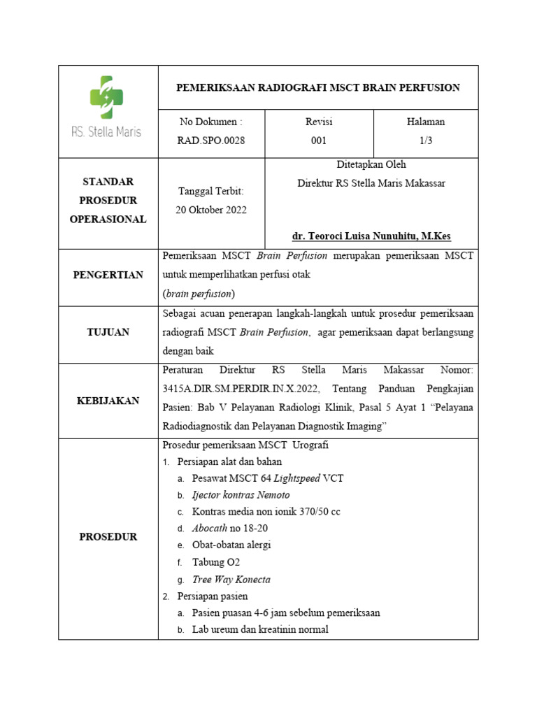 Prosedur MSCT Brain Perfusion | PDF