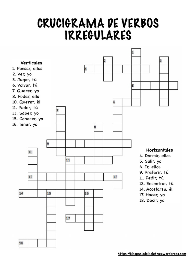 Tema 7C. Crucigrama y Sopa de Irregulares | PDF