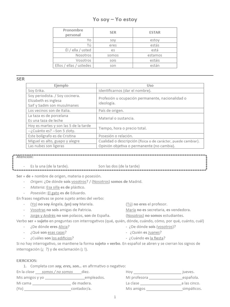 Tema 4. Verbos Ser y Estar | PDF