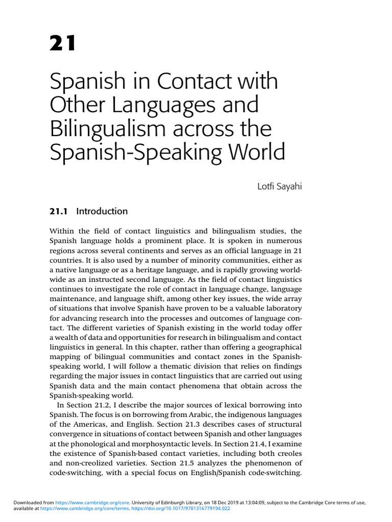 Spanish in Contact With Other Languages and Bilingualism Across The ...
