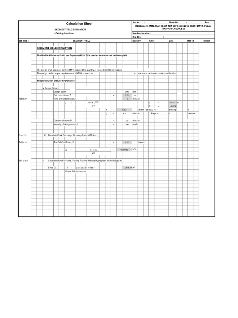 Sample Sediment Yield Calculation | PDF | Discharge (Hydrology ...