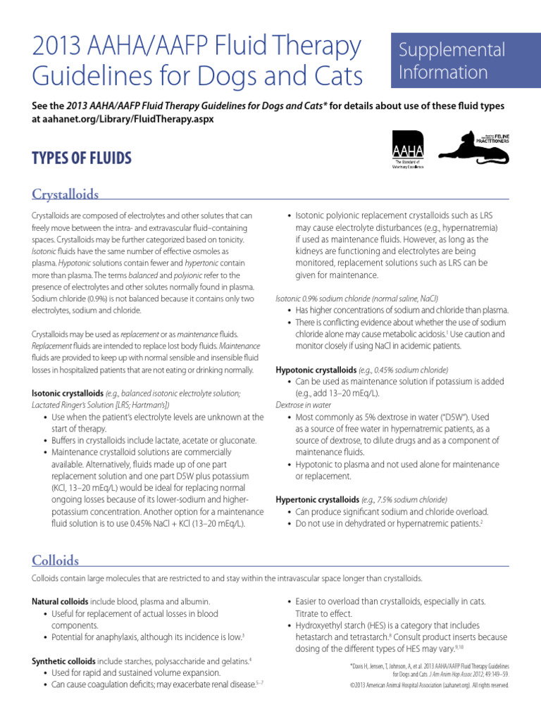 2013 AAHA - AAFP Fluid Therapy Guidelines For Dogs and Cats - Supplemental Information | PDF ...