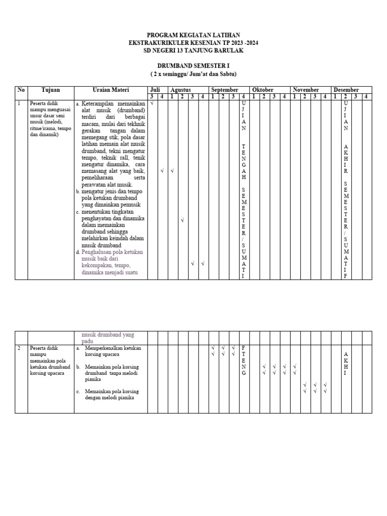 Program Kegiatan Latihan Drumband | PDF