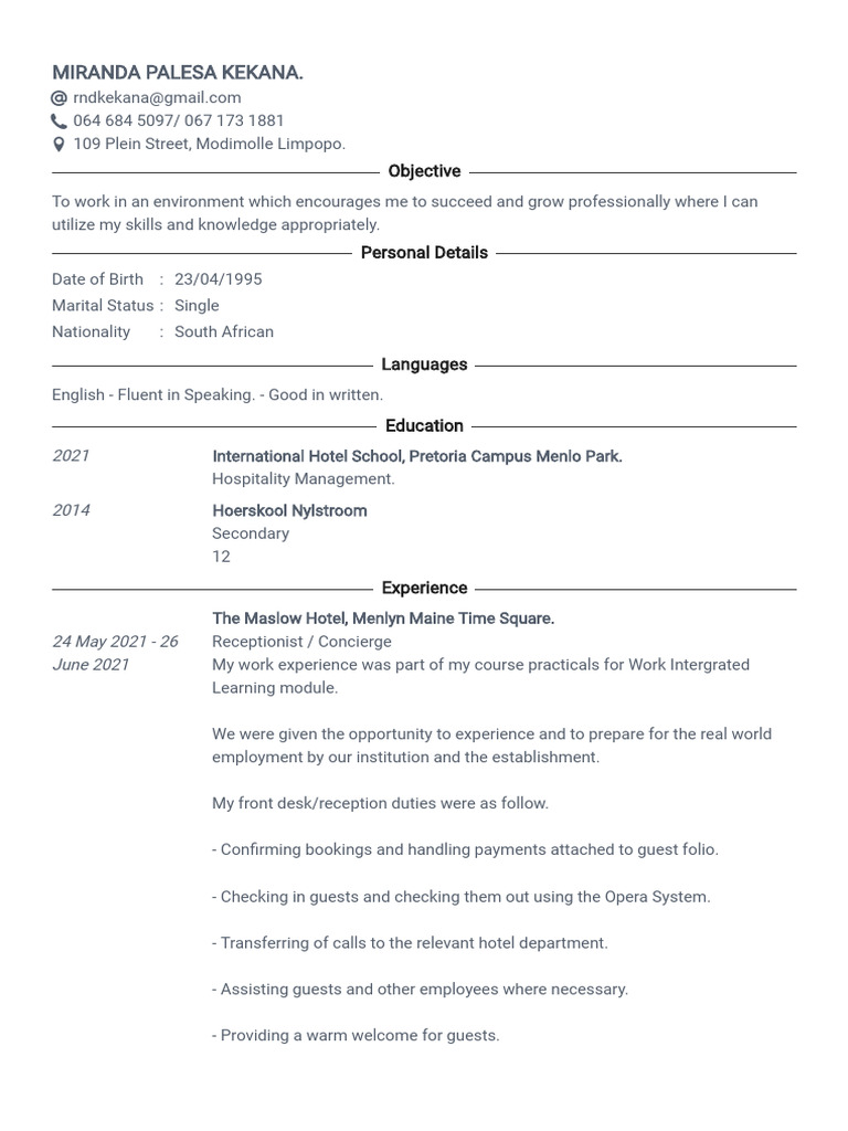 Miranda Kekana CV 2 | PDF | Cognitive Science | Cognition