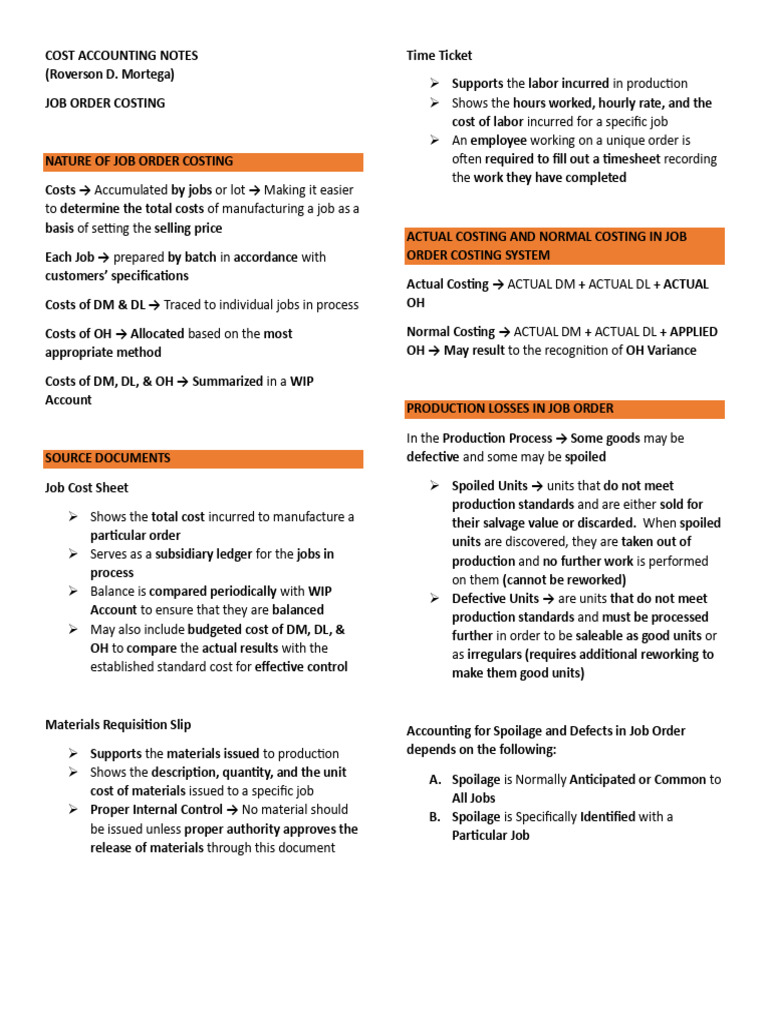 COST Job Order Costing Rob Notes | PDF | Debits And Credits | Cost