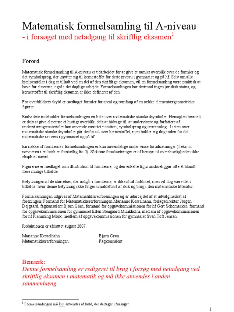 Formelsamling STX A Mat Digiforsoeg | PDF