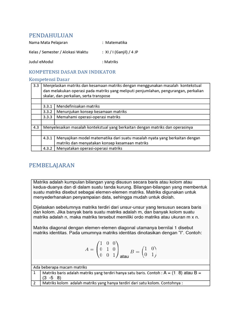 Bilangan Matriks | PDF | Metode & Bahan Ajar