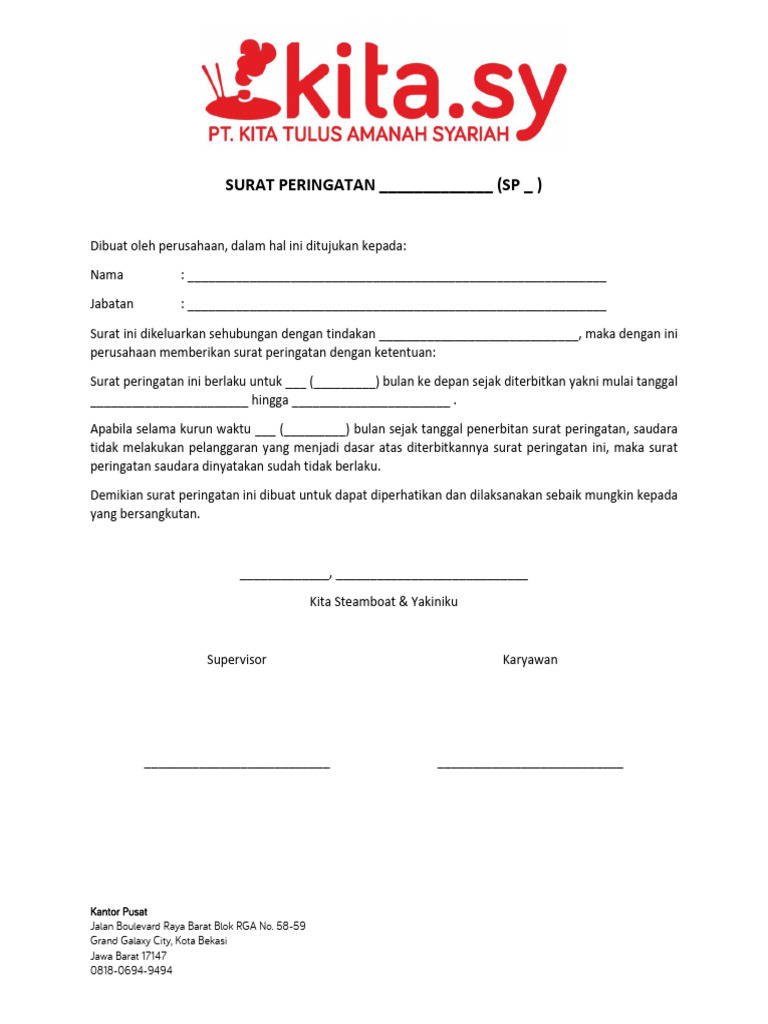 SP Template (SPX - Nama Karyawan - Tahun - Bulan) | PDF