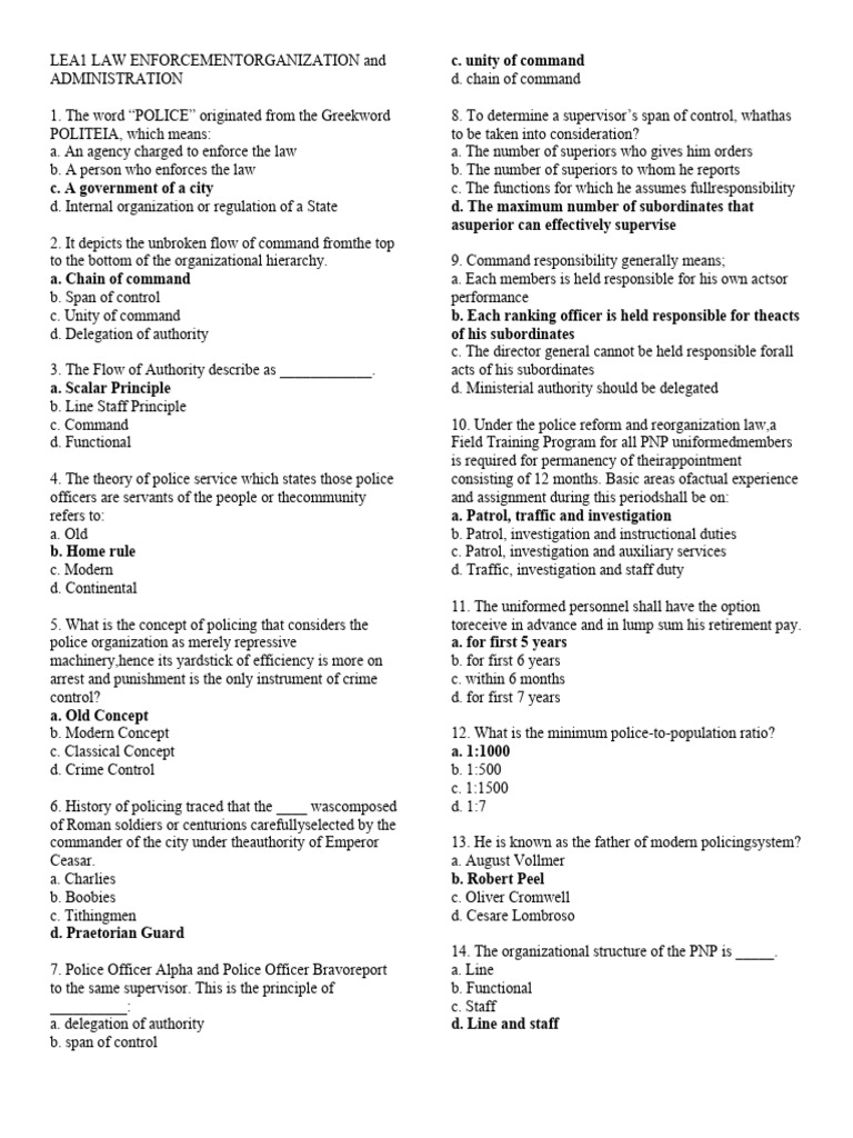 Lea1 Law Enforcementorganization and Administration | PDF | Police ...