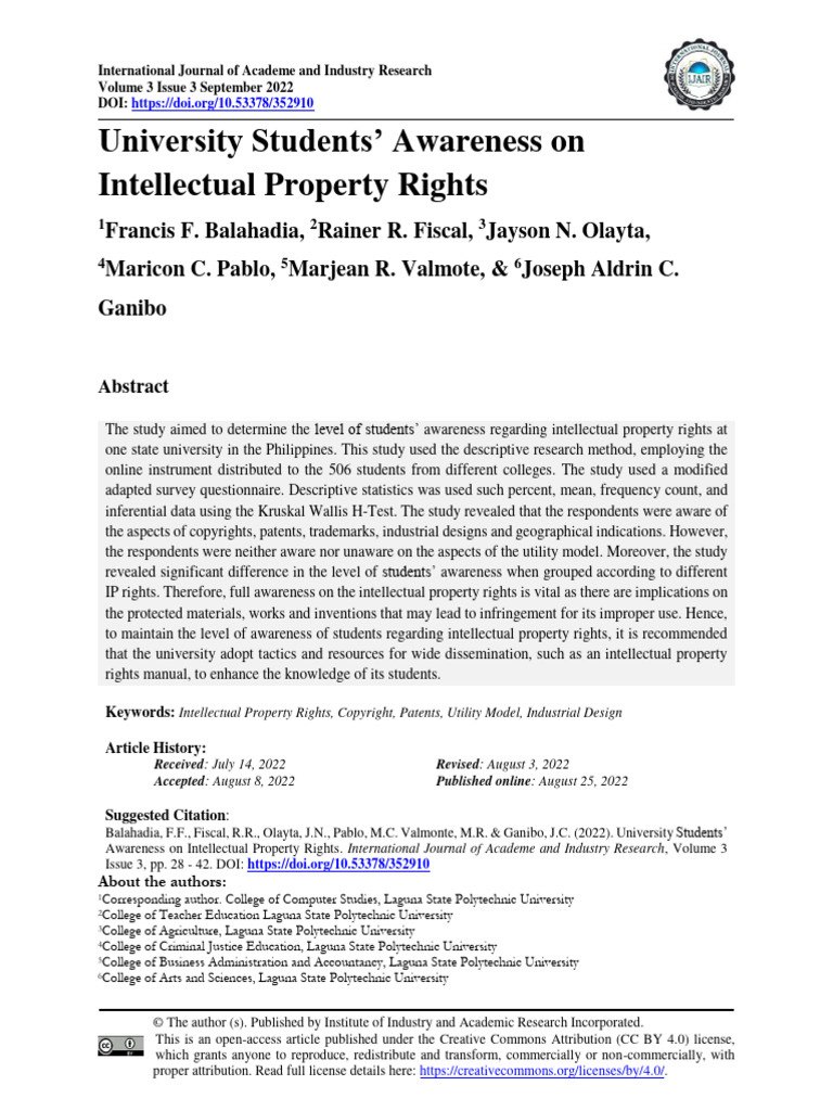 University Students Awareness On Intelle Ec14e93e | PDF | Intellectual ...