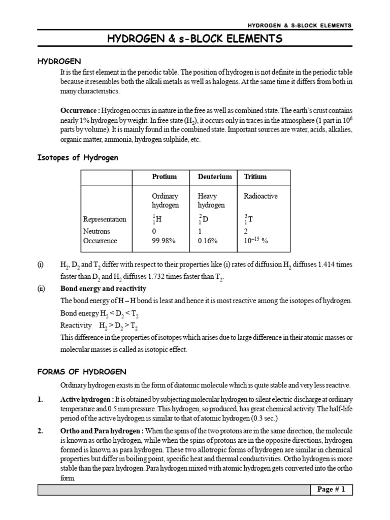 Hydrogen and S Block | PDF | Hydrogen Peroxide | Hydrogen