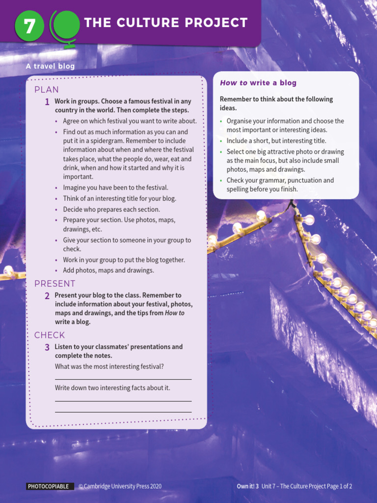 OWN IT 3 Culture - Project - Unit7 | PDF | Ice