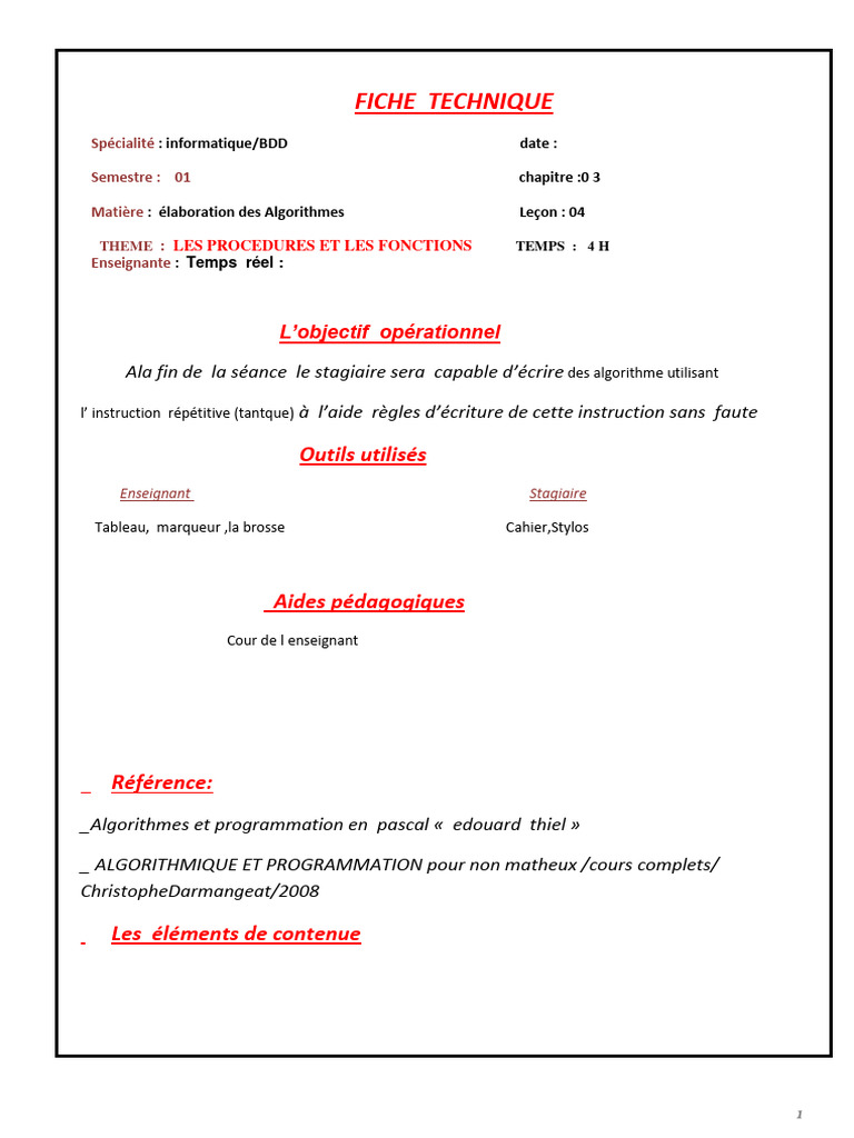TD 8 Procedure Et Fonction | PDF | Paramètre (Programmation ...