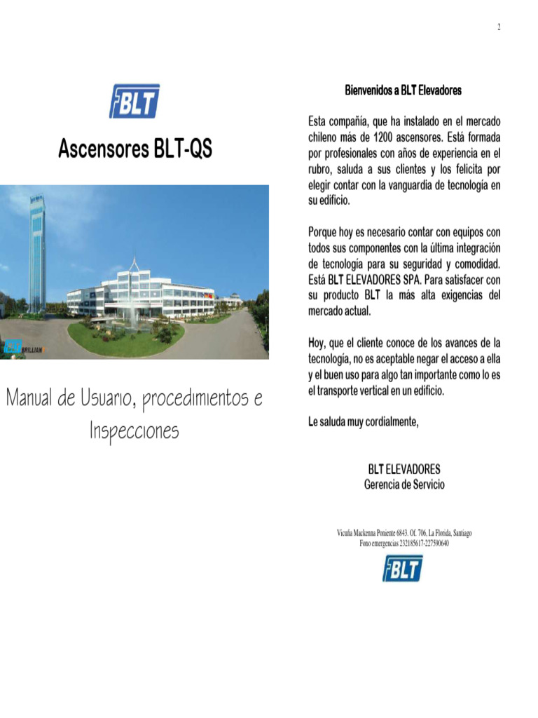 Manual Usuario Ascensor BLT QS | PDF | Ascensor | Bienes manufacturados