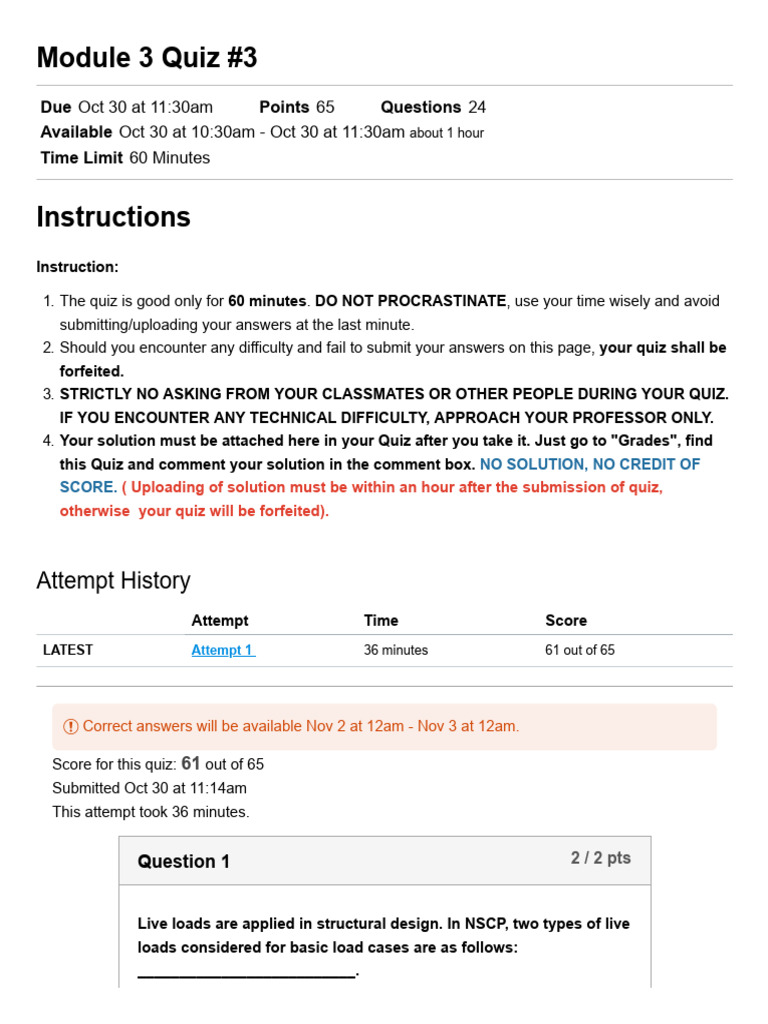 Module 3 Quiz 3 - CE 412 CE42S1 Timber Design | PDF | Building Technology | Building Engineering