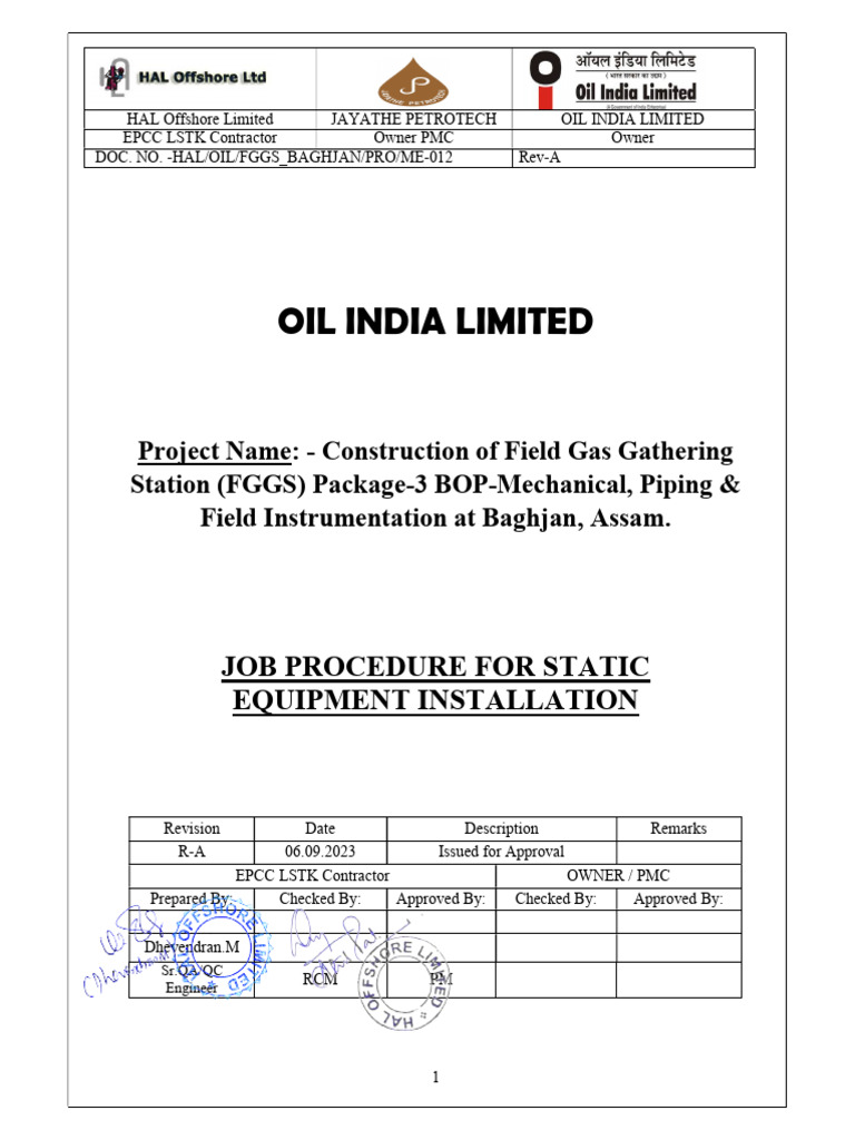 HAL Offshore FGGS Installation Procedure | PDF | Screw | Specification ...