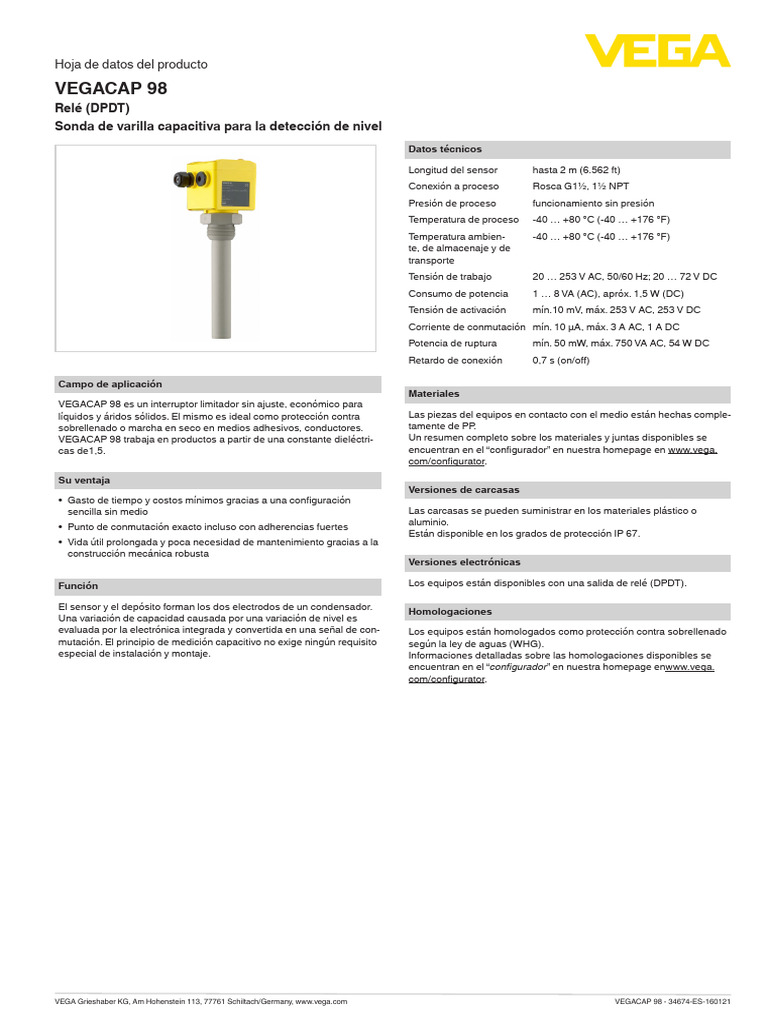 Vegacap 98 Datasheet | PDF | Relé | Electrónica