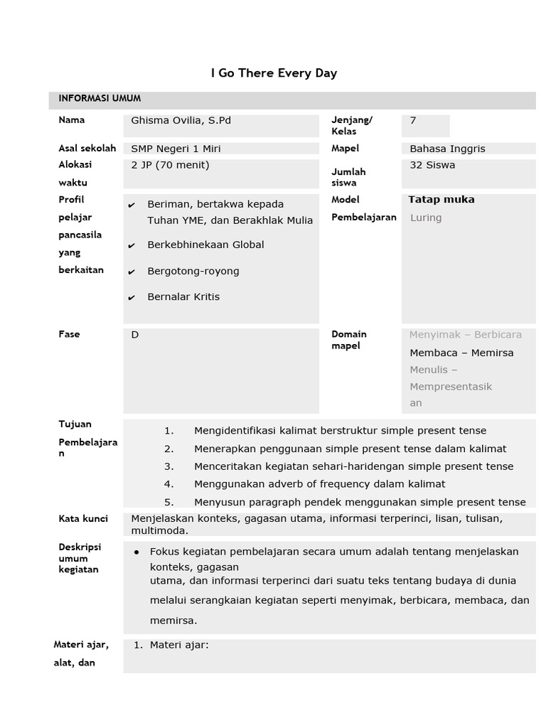 Modul Ajar 1 SMT 2 Kelas 7 | PDF