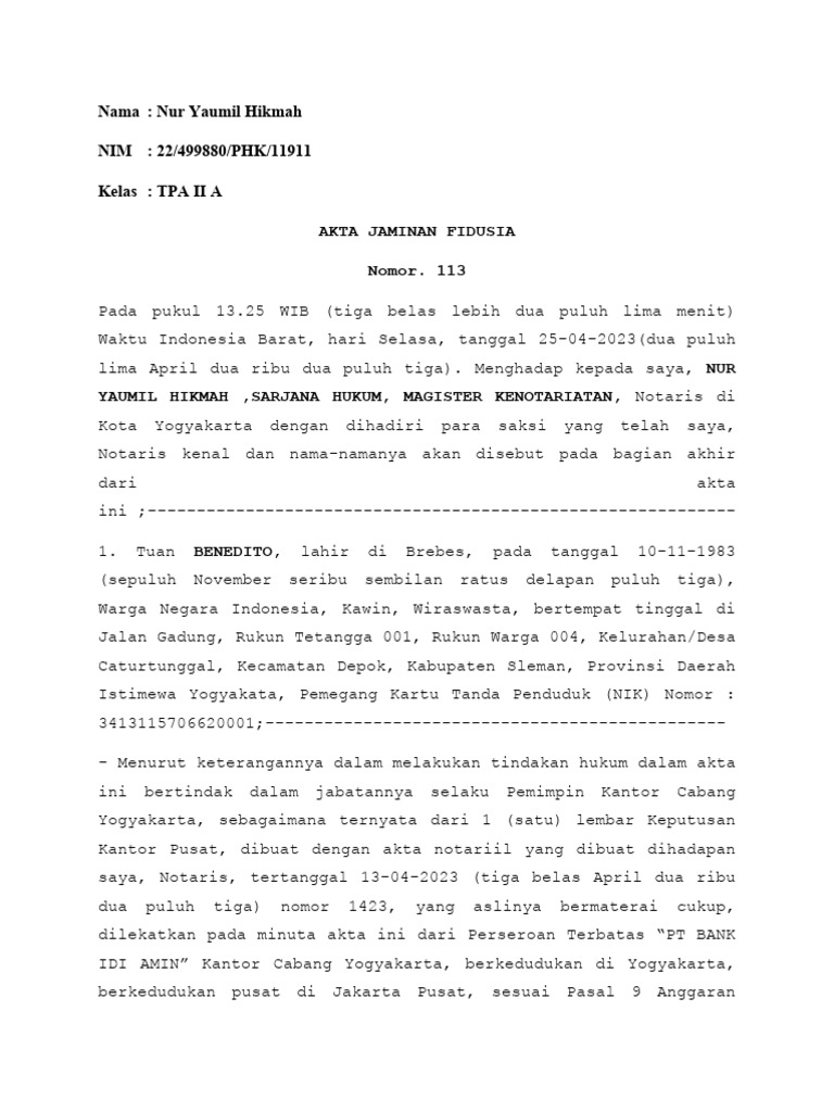 Akta Jaminan Fidusia | PDF