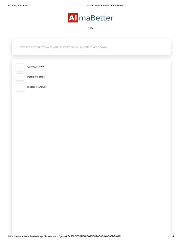 Assessment Review Excel - AlmaBetter | PDF | Microsoft Excel | Computer ...
