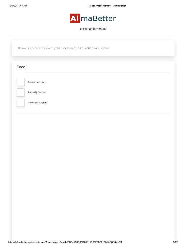 Assessment Review Competency Test Excel Fundamentals - AlmaBetter | PDF ...