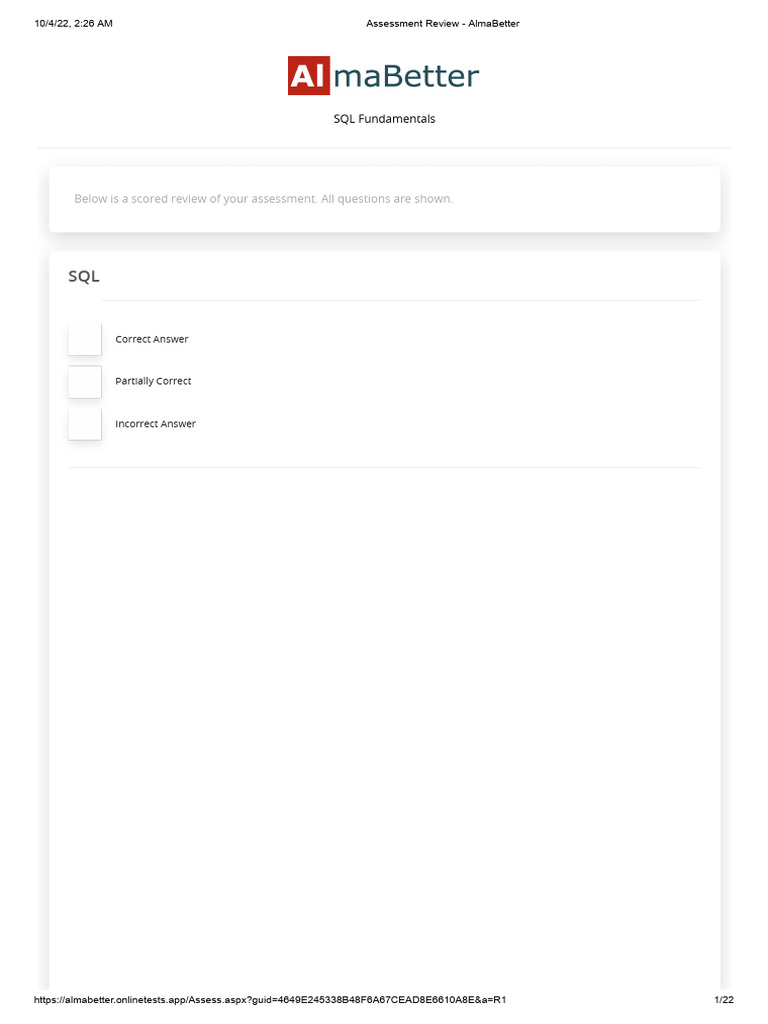 Assessment Review Competency Test SQL Fundamentals - AlmaBetter | PDF ...