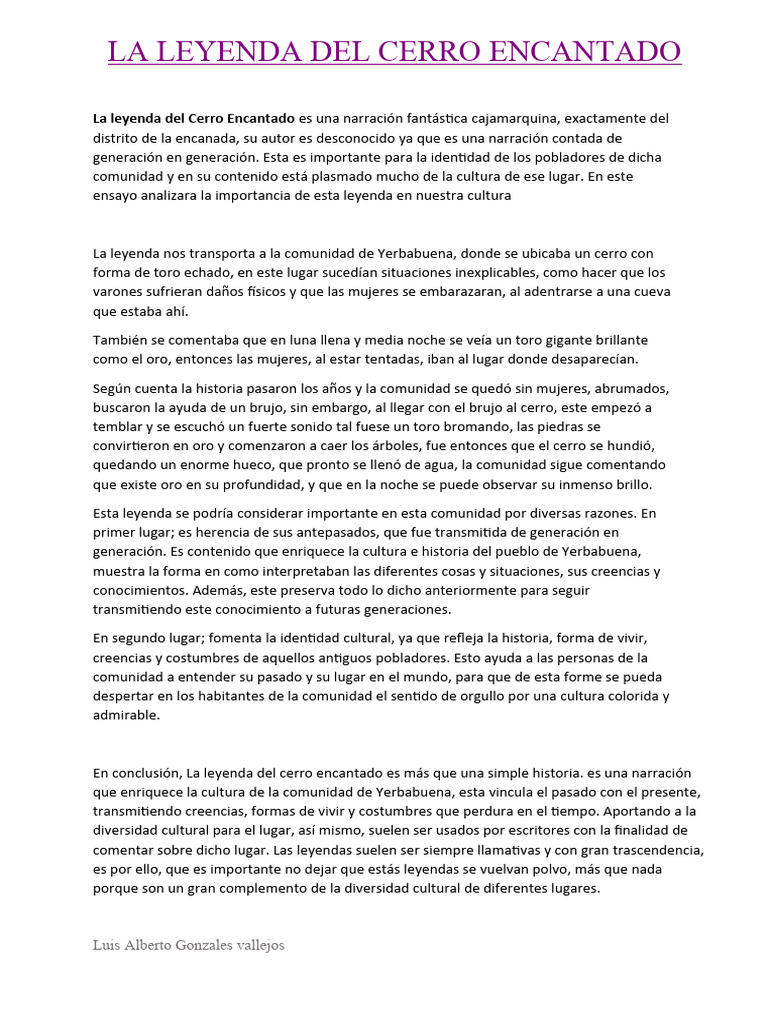 Leyenda del Cerro Encantado de Yerbabuena | PDF | Ciencias sociales ...
