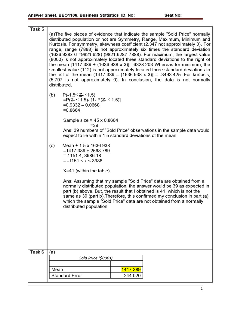 Business Statistics Analysis Results | PDF | Standard Deviation | Statistics
