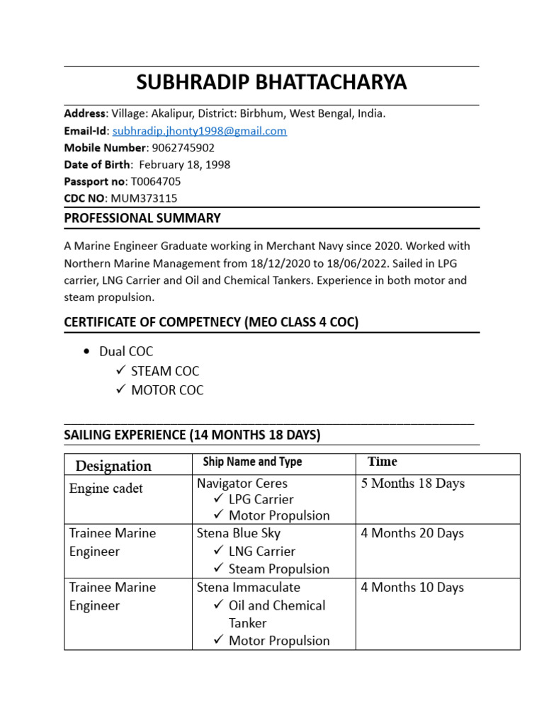 Subhradip Bhattacharya CV | PDF