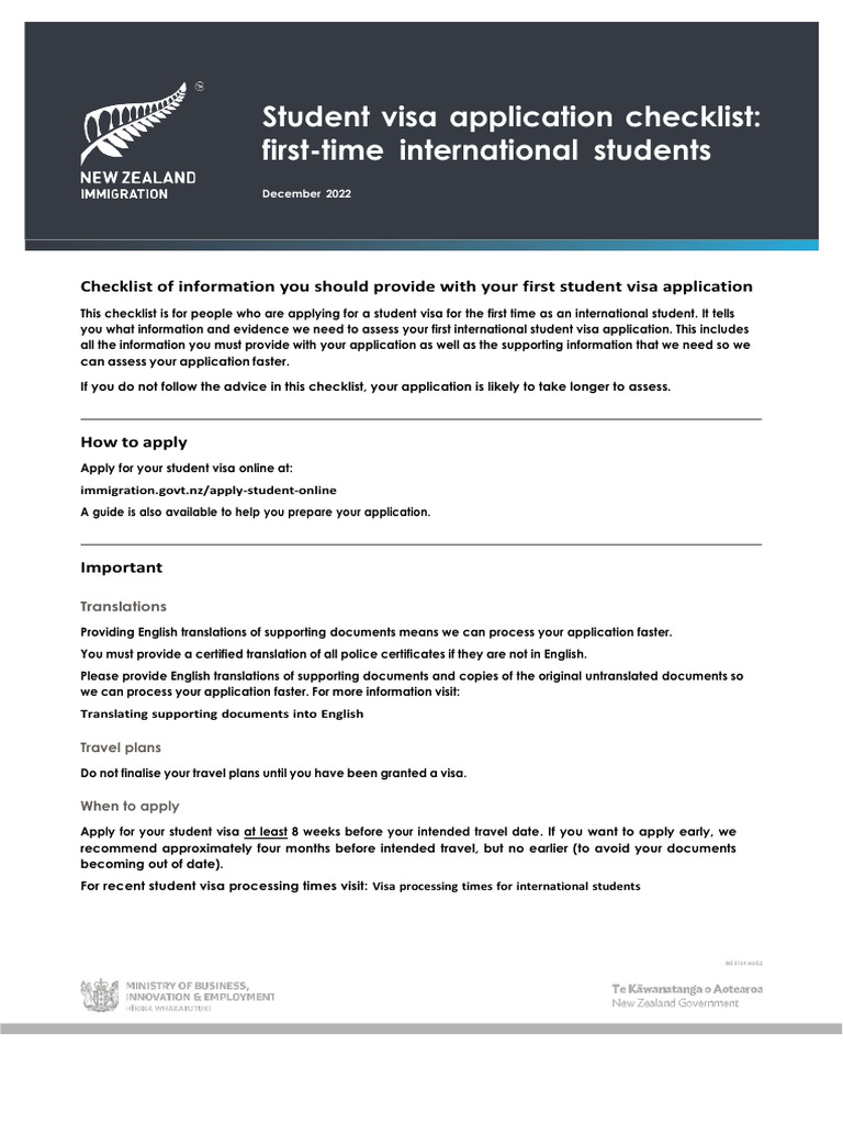 NZ First-Time-Student-Visa-Application-Checklist | PDF | Travel Visa ...