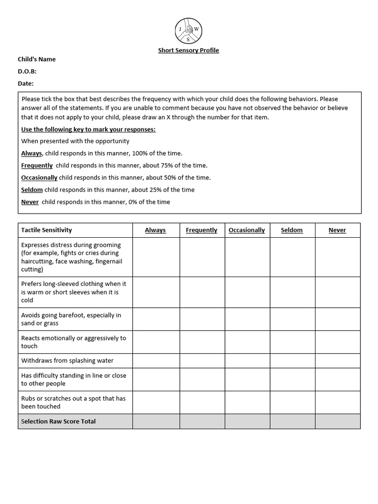 Short Sensory Profile | PDF | Senses | Neuroscience