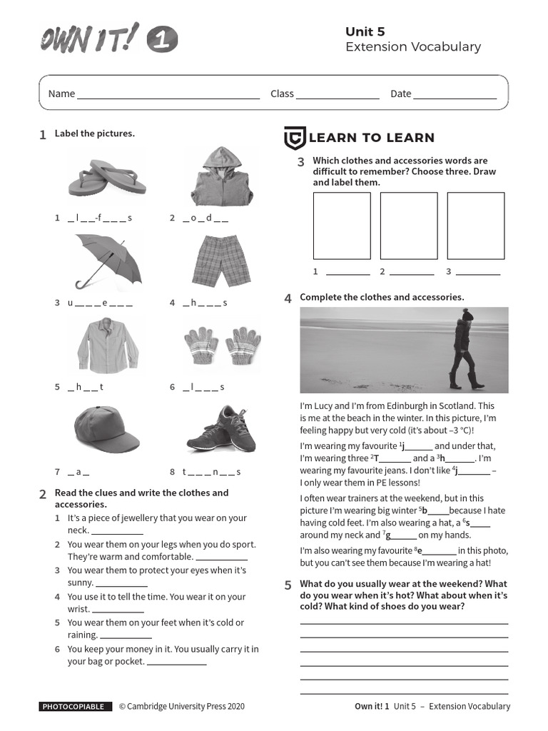 OWN IT 1 - Vocabulary - Extension - Unit5 - Without - Answers | PDF | Fashion | Clothing