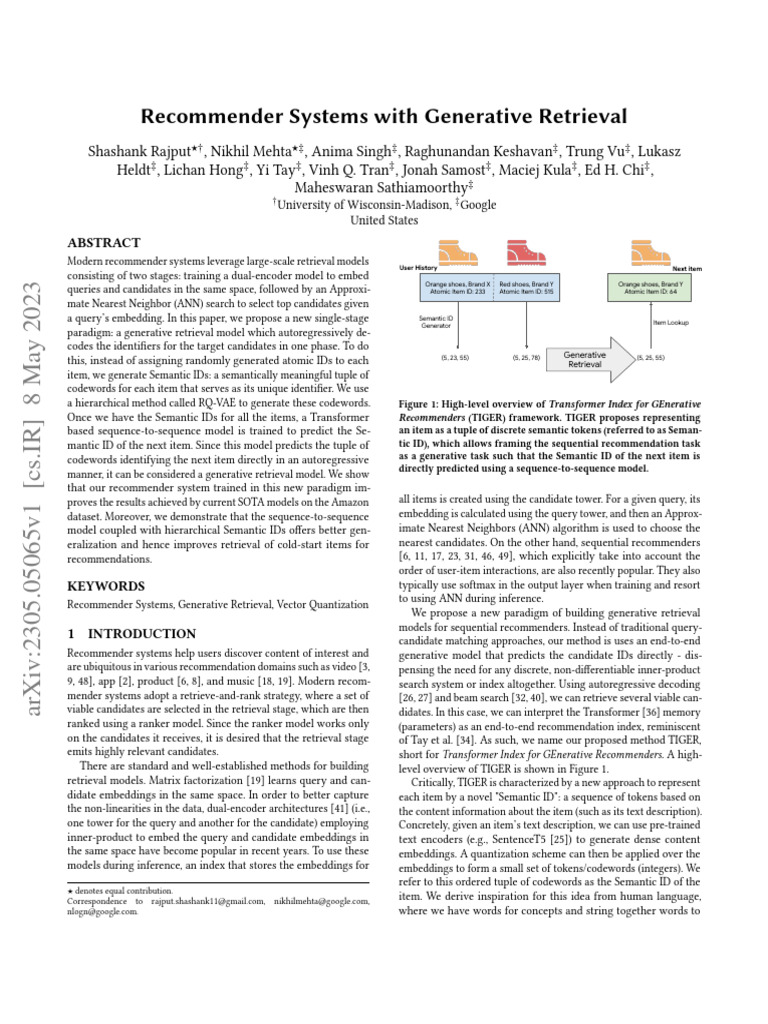 Recommender Systems With Generative Retrieval | PDF | Information Retrieval | Cognitive Science