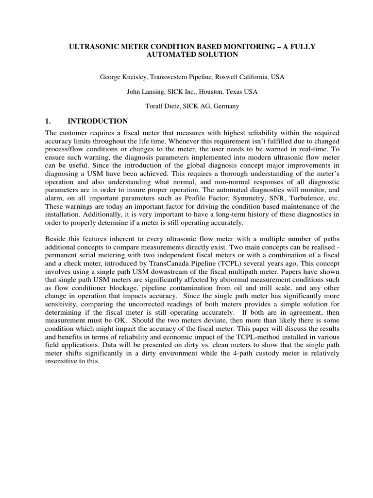 2009 14 Ultrasonic Meter Condition Based Monitoring A Fully Automated ... 2009 14 Ultrasonic Meter Condition Based Monitoring A Fully Automated ...