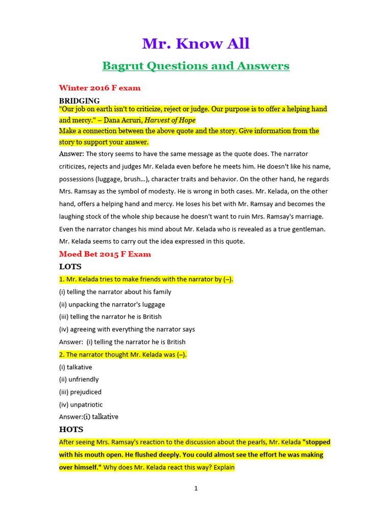Mr. Know All: Bagrut Questions and Answers | PDF | Narration