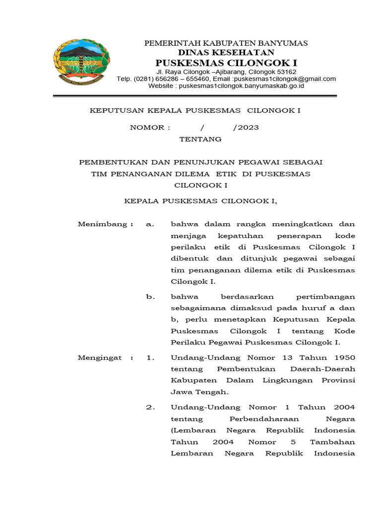 1.2.5.a.(R)SK PEMBENTUKAN PENUNJUKAN PEGAWAI SEBAGAI TIM KOMITE ETIK | PDF