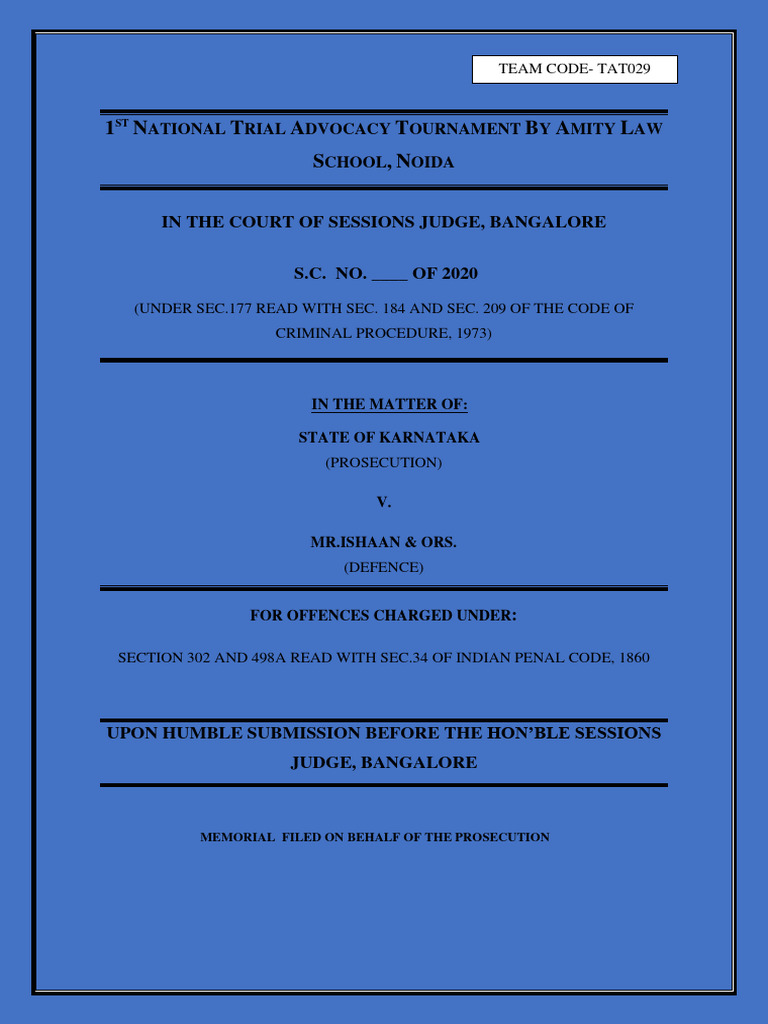 TAT 029 Prosecution Memorial. | PDF | Mens Rea | Murder