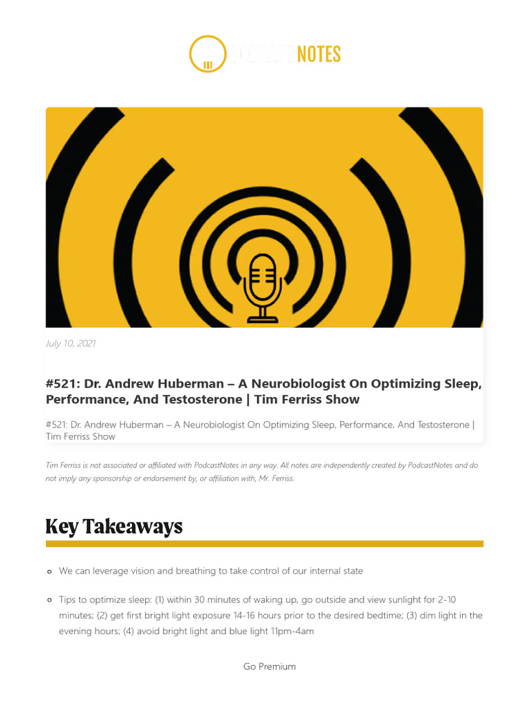 Andrew Huberman - Optimizing Sleep, Performance, and Testosterone | PDF ...