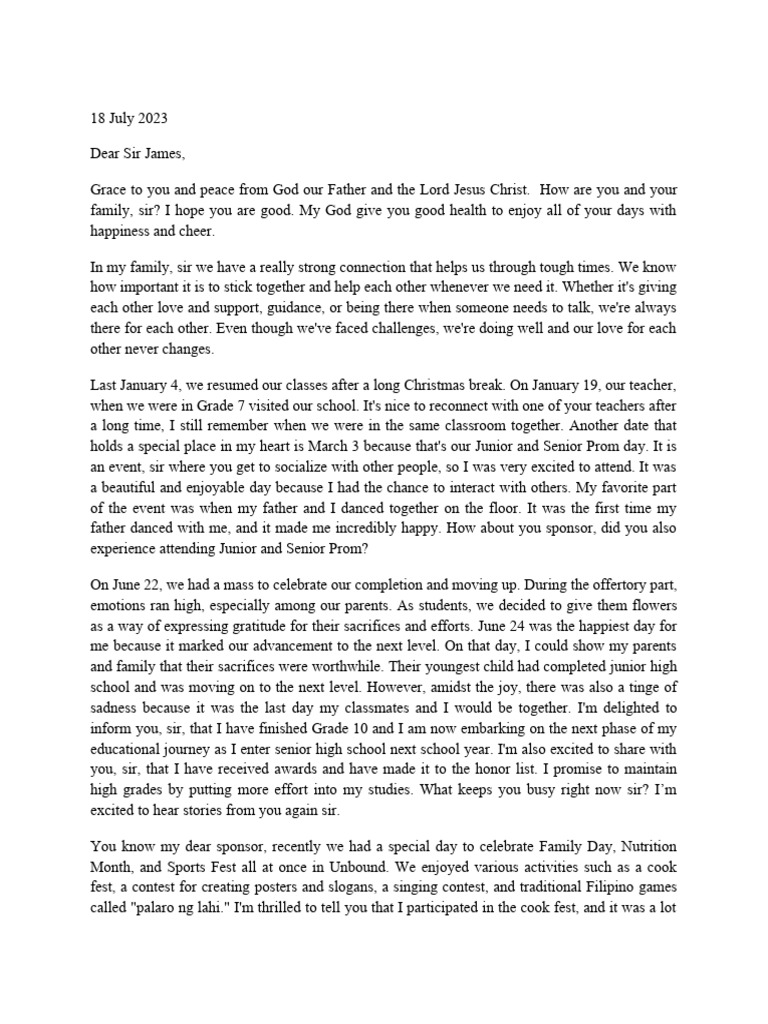 Sample Annual Letter | PDF | Prom