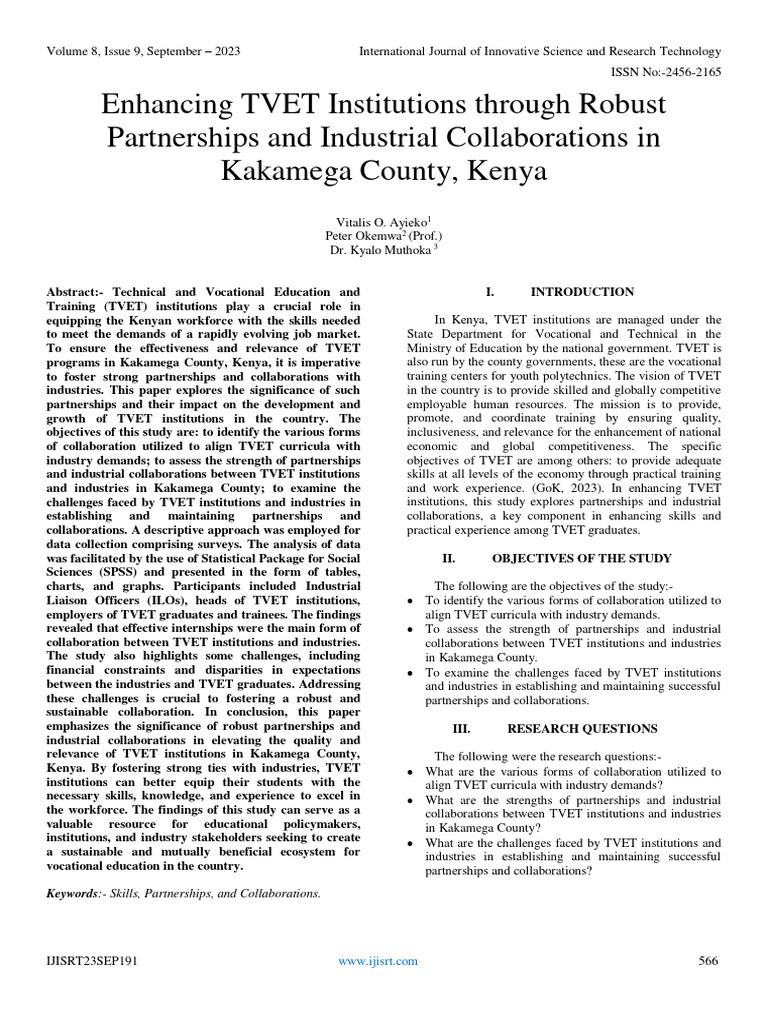 Enhancing TVET Institutions Through Robust Partnerships and Industrial ...