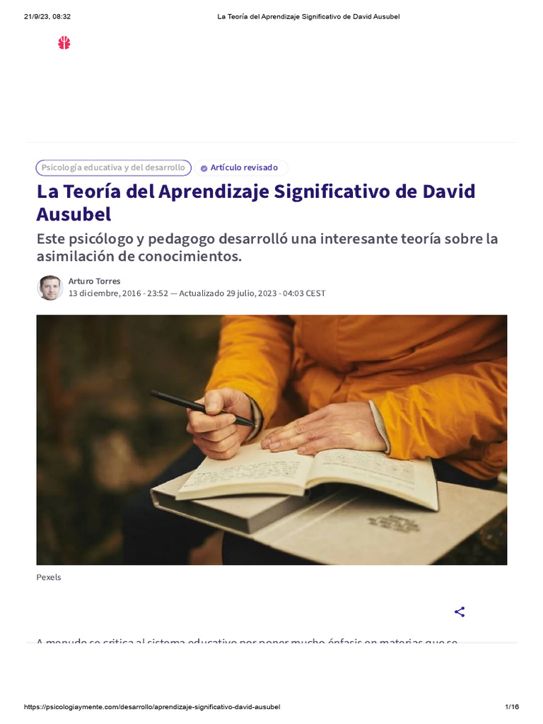 La Teoría del Aprendizaje Significativo de David Ausubel | PDF | Aprendizaje | Psicología ...