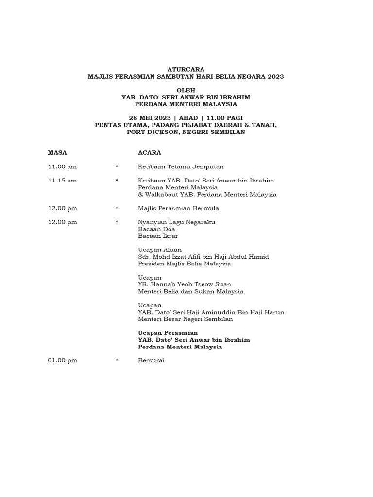 Aturcara Perasmian 28 Mei 2023-TM | PDF