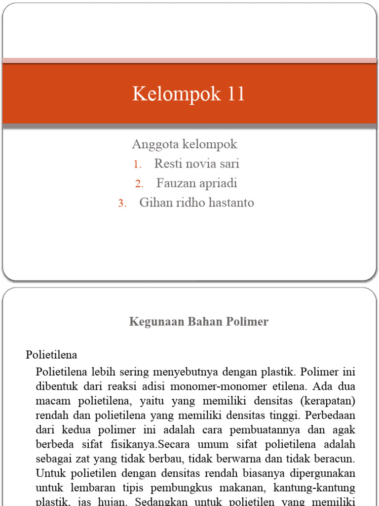Kelompok 11 Kegunaan Polimer | PDF