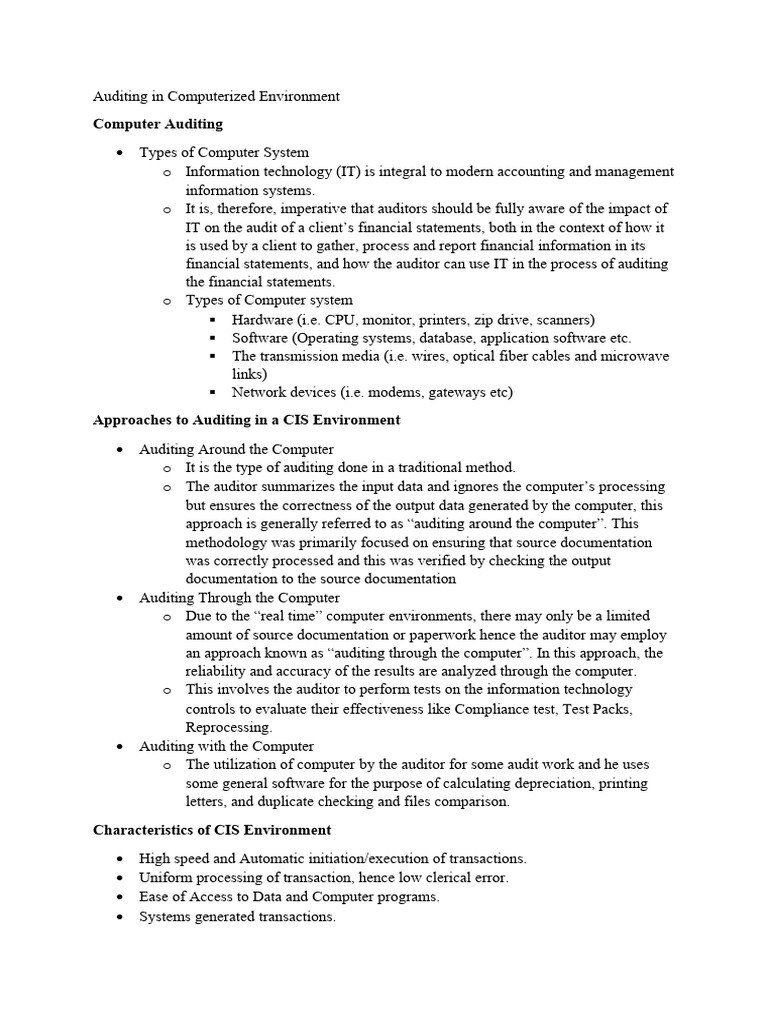 Auditing in Computerized Environment Introduction | PDF | Audit | Computing