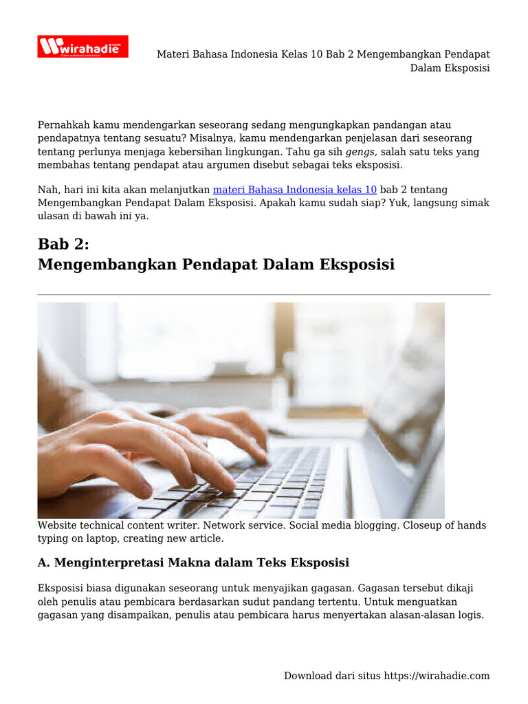 Materi Bahasa Indonesia Kelas 10 Bab 2 Mengembangkan Pendapat Dalam Eksposisi | PDF